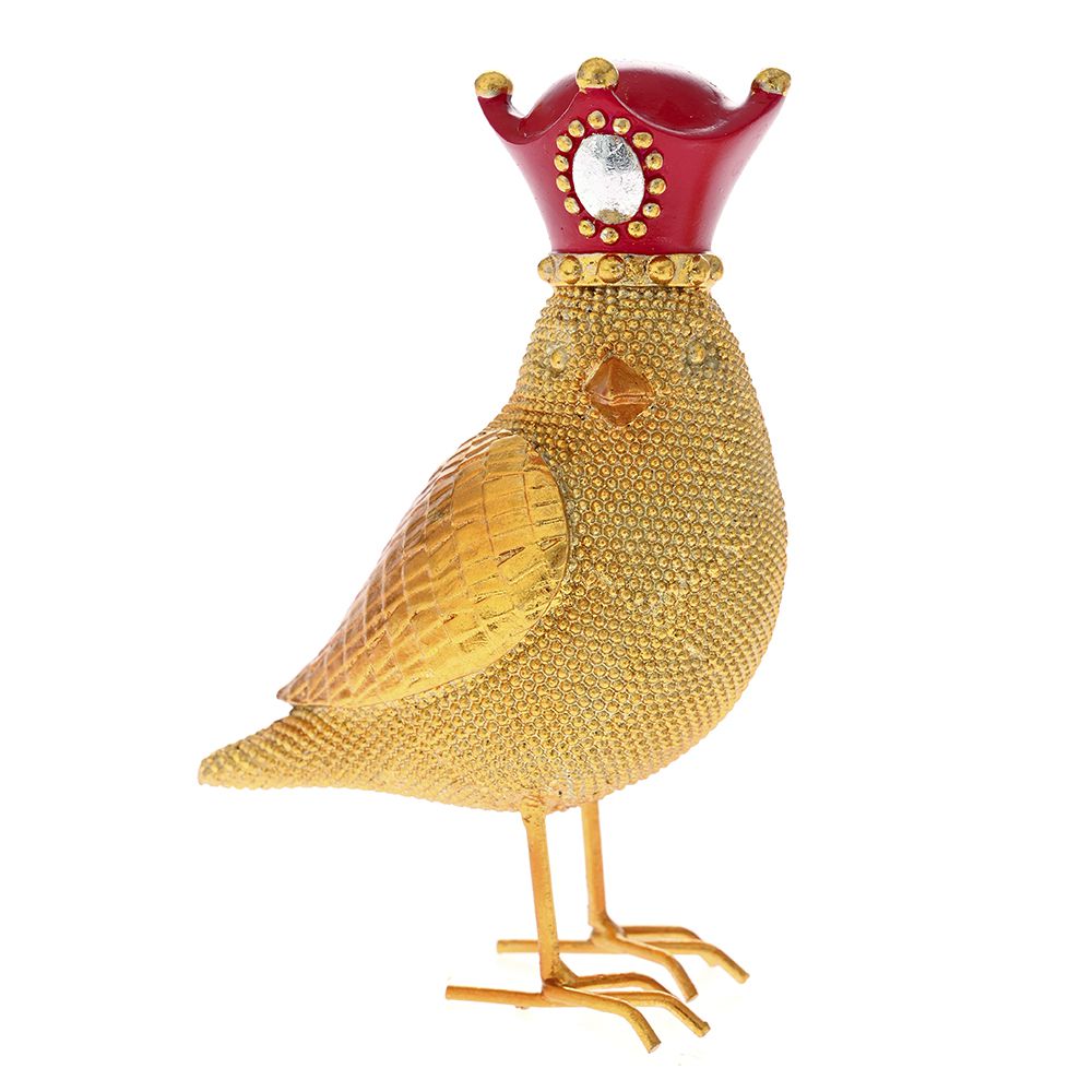 Gold Resin Bird Wearing A Crown 9X6X13Cm – Grandiflora